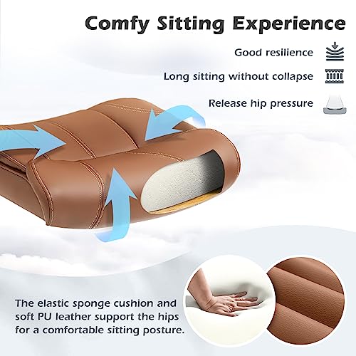 SEATZONE Executive Home Office Chair High Back PU Leather with Flip-up Armrests Adjustable Height and Lumbar Support, Comfortable Computer Chair for Adults, Red-Brown