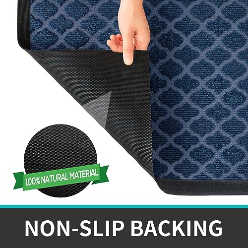 DEXI Door Mat Front Indoor Outdoor Doormat Small Heavy Duty Rubber Outside Floor Rug for Entryway Patio Waterproof Low-Profile,17"x29",Navy Blue