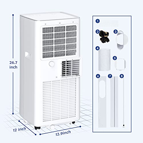 EUHOMY Portable Air Conditioner 8000 BTU 3-1 Floor Air Conditioners Cooling Quiet AC Unit for Room with Window Installation Kit with Remote Control for 250 sq. ft. Roomt,White