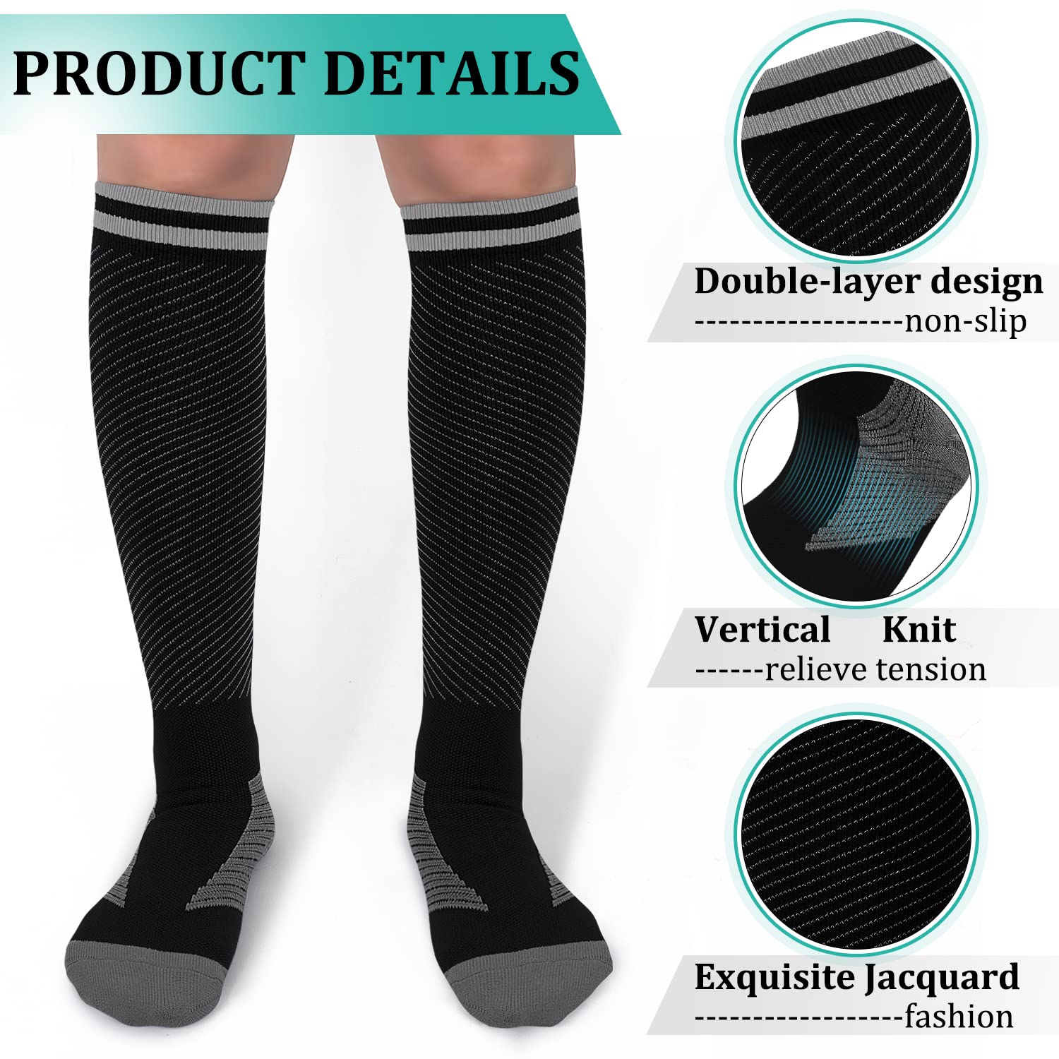 Compression Socks For Men & Women 30-40 mmHg -Knee High Socks for Support,Hiking,Running,Soccer