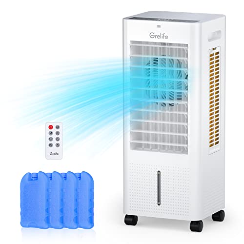 Grelife Portable Evaporative Air Cooler, 3-IN-1 Air Cooler with Fan & Humidifier, 1.58Gal Water Tank for Bedroom Room Office Garage