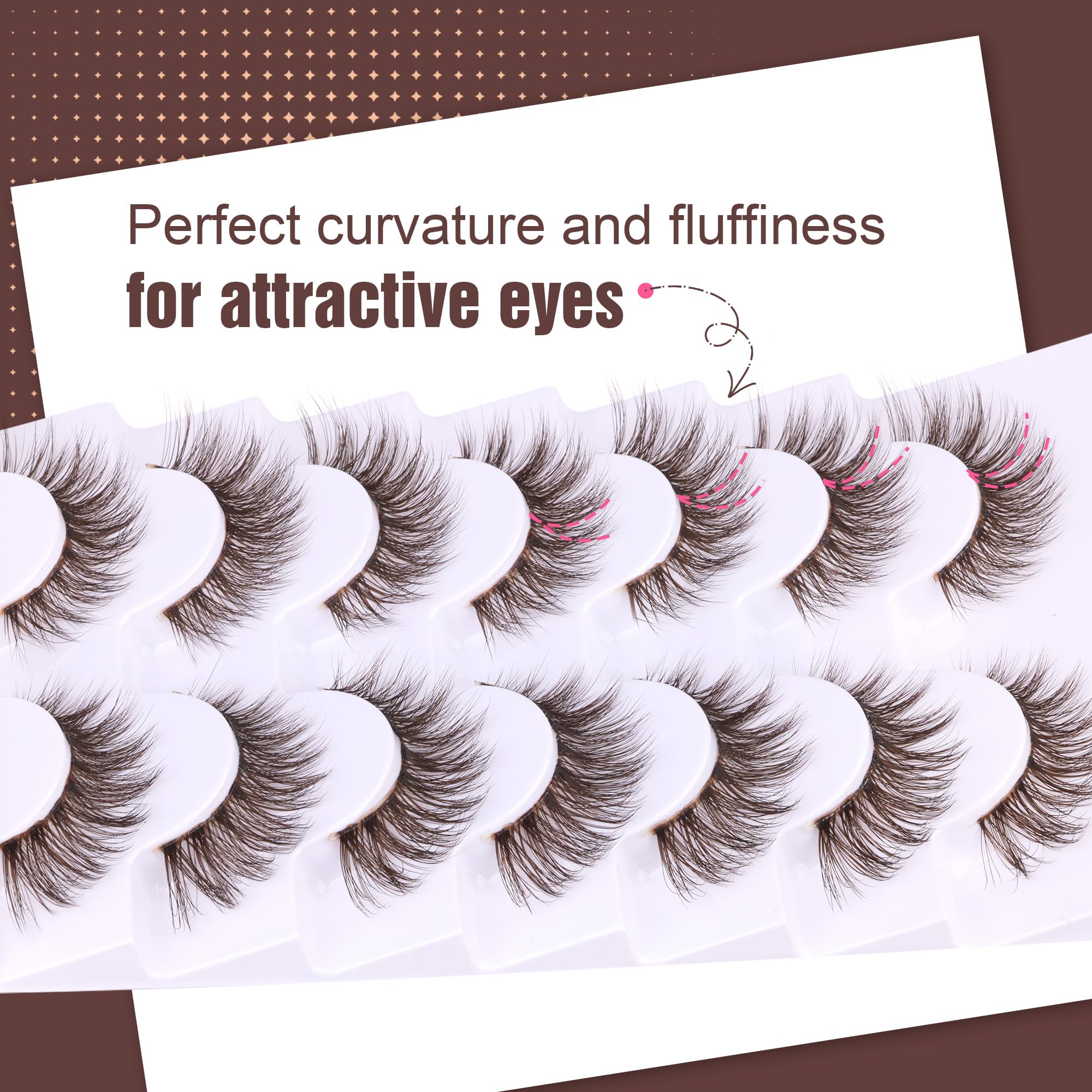 Brown Lashes False Eyelashes Mink Lashes Natural Look Fluffy Wispy Eyelashes Dark Brown Eyelashes Clear Band Lashes Pack by GVEFETIEE 7 Pairs