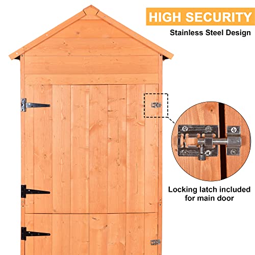 Outdoor Storage Shed, Wooden Garden Storage Cabinet with Lockable Doors, Utility Tool Organizer with 3 Shelves, Waterproof Outside Tool Shed for Patio Garden Backyard Lawn (Natural)