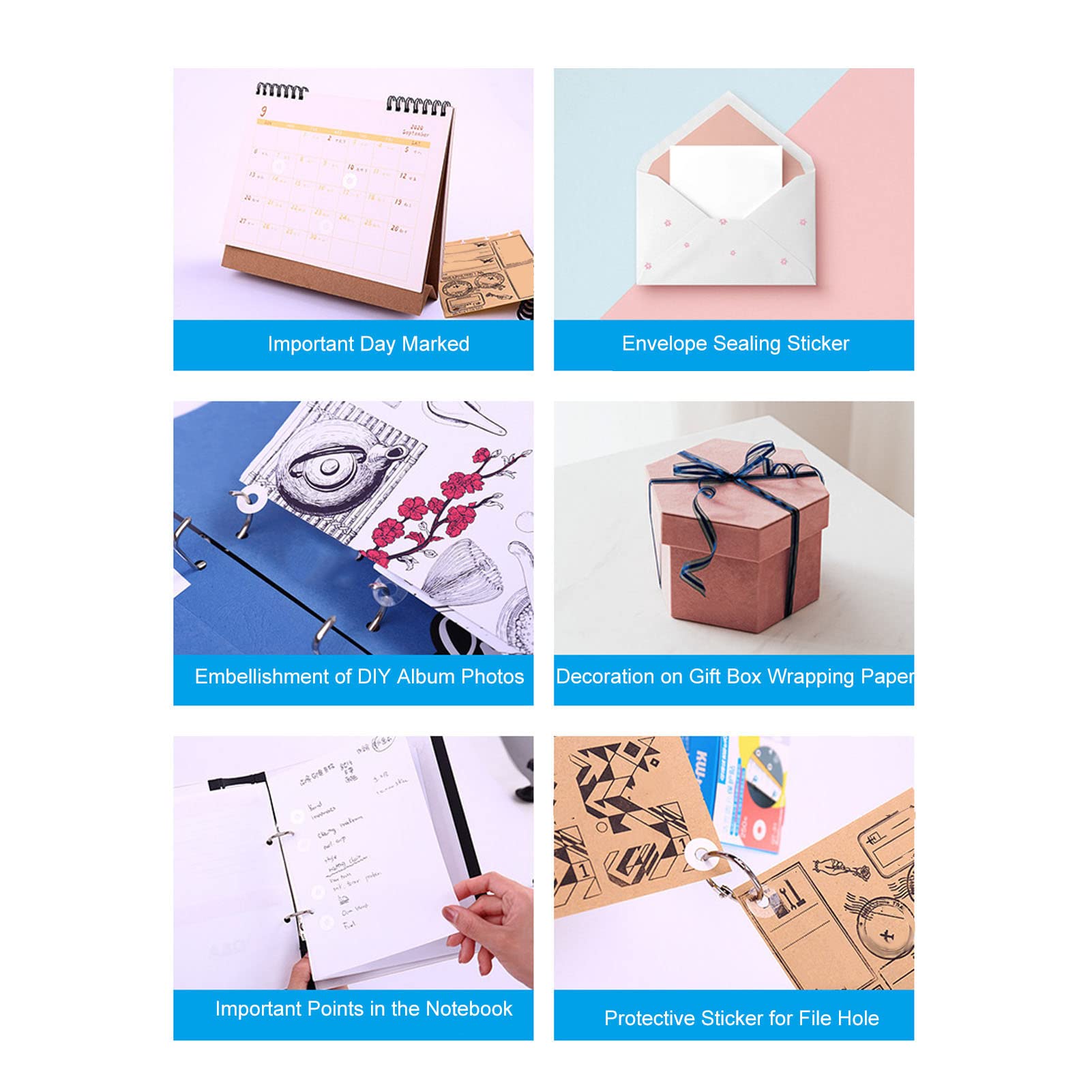 Hole Punch Reinforcers Stickers DIY Production PVC Waterproof Simple Reinforcement Labels for DIY Photo Albums Decoration Notebook Stickers (Transparent)