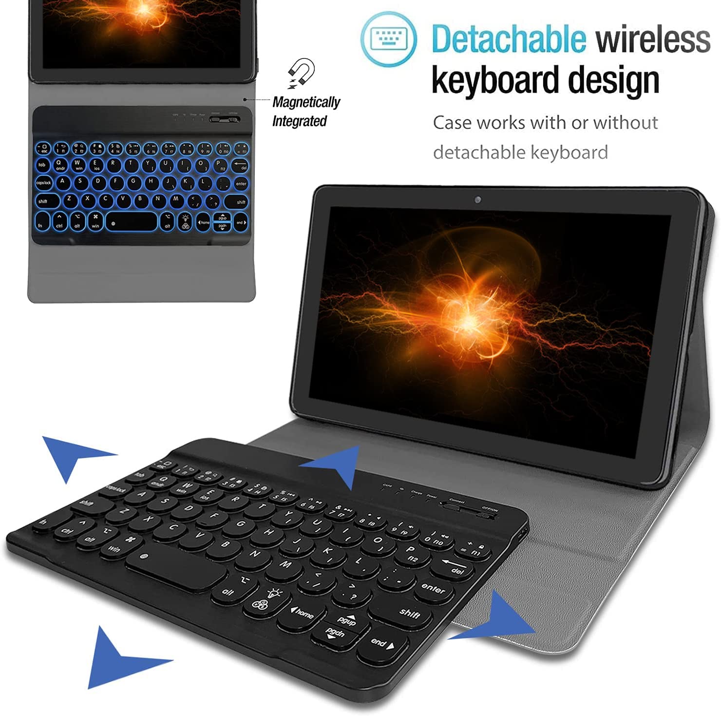DKAHOEE Backlit Keyboard Case for All-New Amazon Fire HD 8/8 Plus(2020 Release, 10th & 2022 Release, 12th) with Screen Protector, 7 Colors Light Detachable Keyboard & Protective Cover