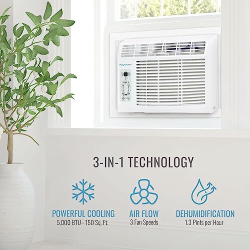 Keystone 5,000 BTU Window Mounted Air Conditioner & Dehumidifier with Smart Remote Control - Quiet Window AC Unit for Apartment, Living Room, Bathroom & Small Rooms up to 150 Sq.Ft.