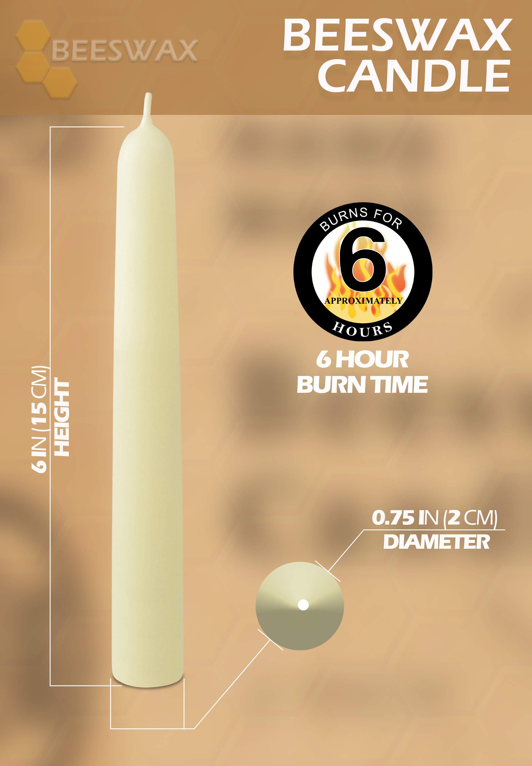 Hyoola 6" Beeswax Taper Candles - 6 Hour Burn Time - White Beeswax Candles - 4 Pack