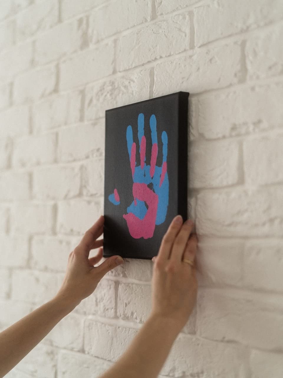 CHERRY CHEERS DIY Couples Canvas Handprint kit, Lovers Customized Special Moments Handmade Gift, Anniversary, Valentine Day Keepsake Gifts Non-Toxic Paints (Black)