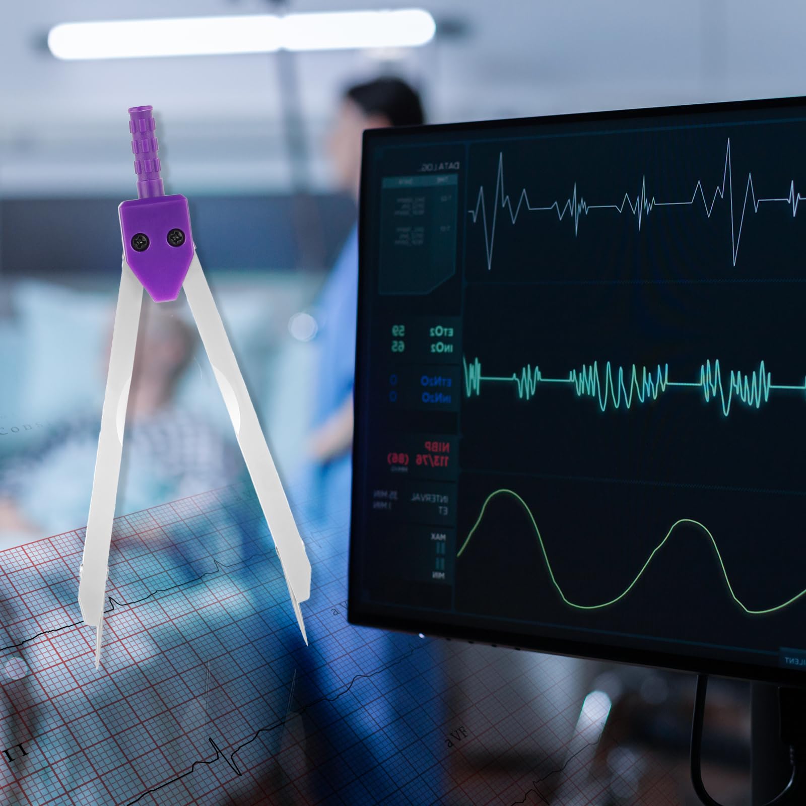 EKG Caliper ECG Caliper Electrocardiogram Divider for Nursing,Electrocardiographs Measuring Tool for Doctors, Nurses, Medical Student - Purple