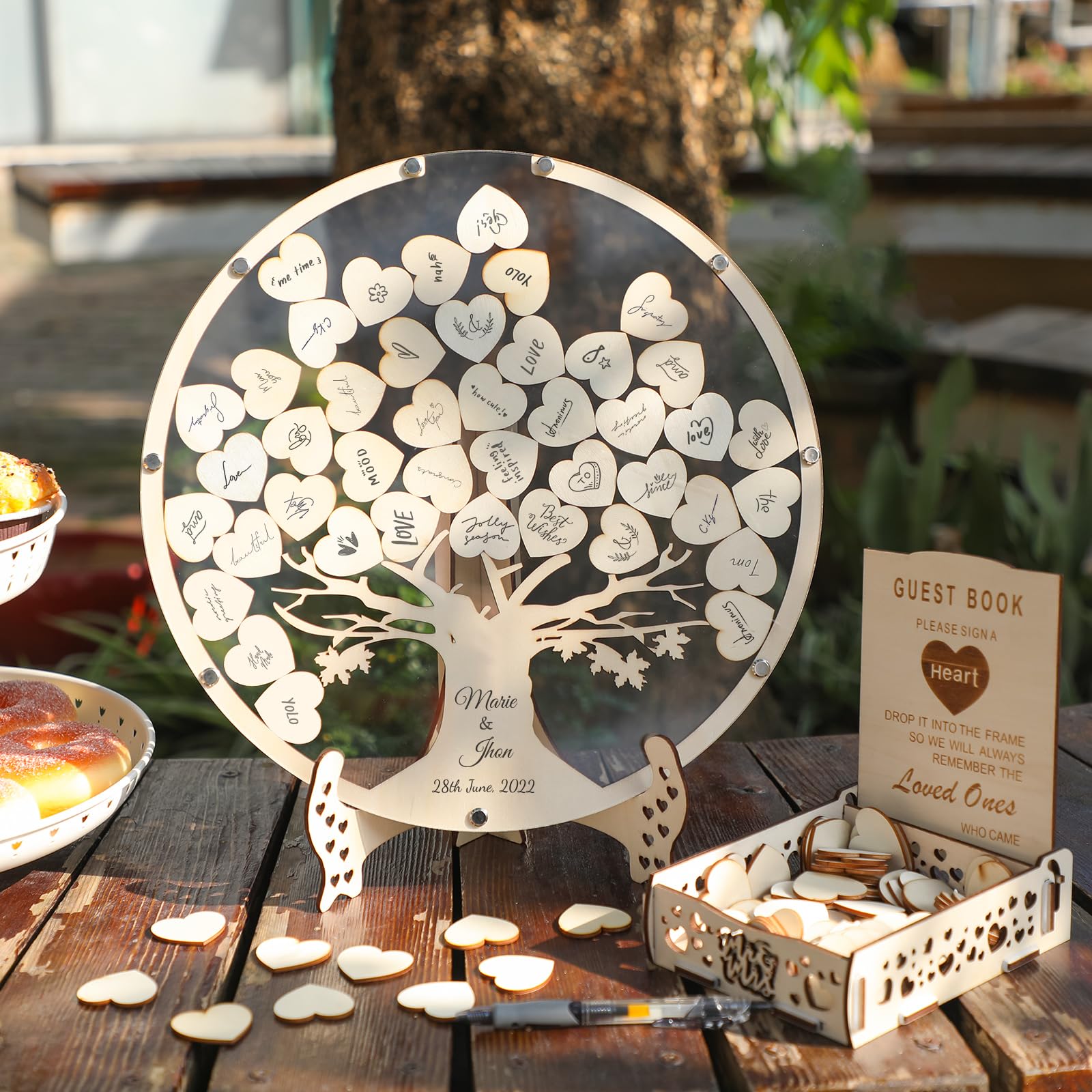 Fonder Mols Wedding Guest Book Alternative with Pen, Rustic Boho Guest Book Wedding Reception, Wooden Guest Book Tree of Life for Memorial Service, Unique Wedding Keepsake Ideas