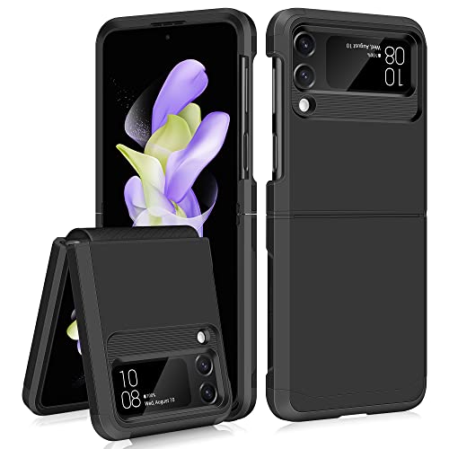 SAMONPOW for Samsung Galaxy Z Flip 4 Case, Z Flip 4 Case with Upgraded Hinge Protection Dual Layer Hard PC Soft TPU Bumper Full Body Shockproof Flip 4 Phone Case for Galaxy Z Flip 4 5G Case - Black