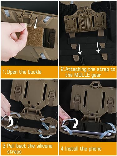 EralcNa Tactical Plate Carrier Vest Attachments, Universal Phone Chest Mount for Screen Size 6.1"-6.7" (tan)