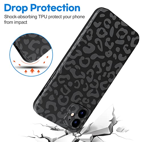 Hython Case for iPhone 12 Case Leopard, Matte Black Cheetah Print Pattern Design [Not Rub Off], Cute Aesthetic Slim Soft TPU Shockproof Protective Phone Case Cover for Women Men, Black Leopard