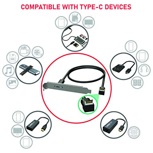 LINKUP - USB 3.2 Gen 2x2 20Gbps USB-C Type Internal Panel Cable Mount Motherboard Header Extension Adapter┃20-Pin A-Key Male with Cover to USB-C Female Connector with PCI Bracket - Right Angle - 60cm