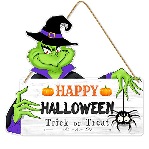 Halloween Decorations Happy Halloween Hanging Sign, Front Door Yard Window Home Kids Room Decor, Outdoor Indoor Trick or Treat Decorative Signs, Spider Halloween Party Supplies Green
