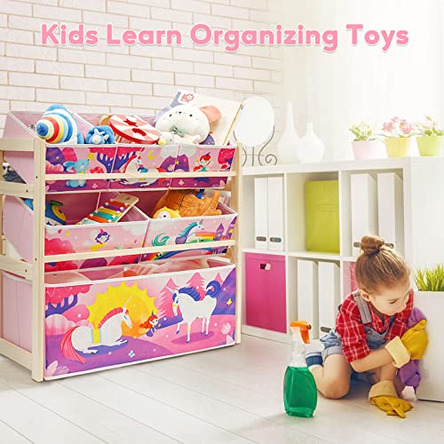 Jomifin Kids Toy Organizer for Boys Girls, 6 Storage Bins Large Storage Capacity Best Toy Storage Solution for Playroom, Nursery (Green) (Pink)