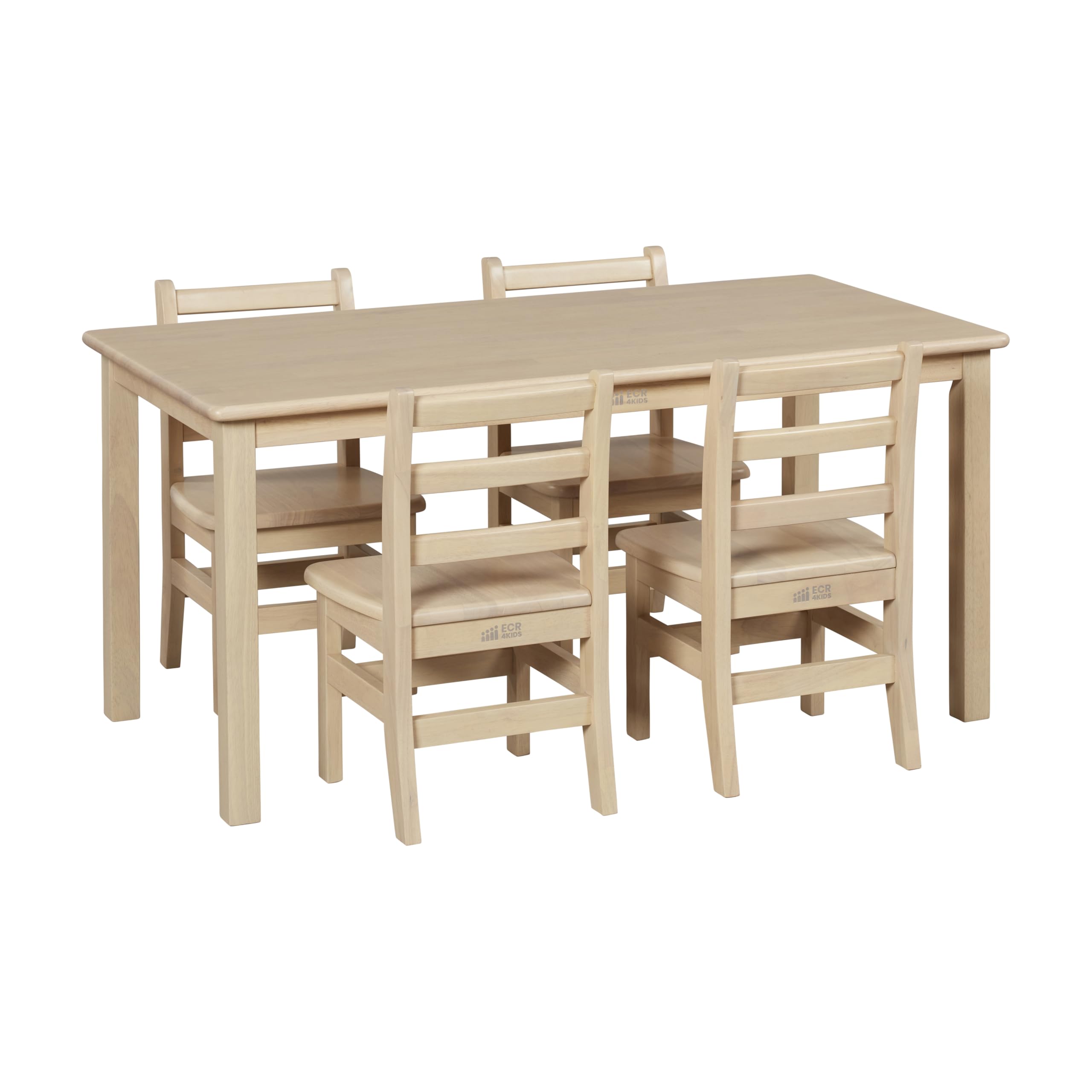 ECR4Kids 24in x 48in Rectangular Hardwood Table and Chair Set, 12in Seat Height, Kids Furniture, Dark Walnut