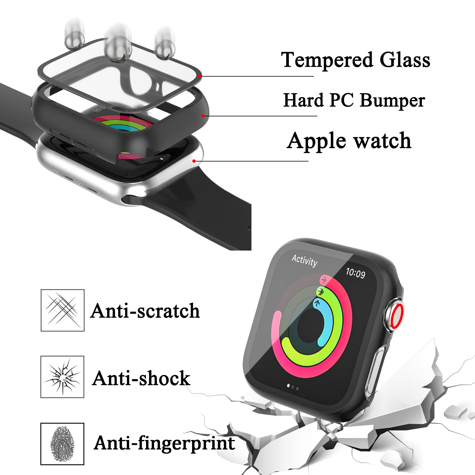 HASDON [12 Pack] Case Compatible with Apple Watch Series 9 8 7 45mm with Tempered Glass Screen Protector, Full Coverage Bumper Hard PC Protective Cover for iWatch Series 9 8 7 45mm Accessories