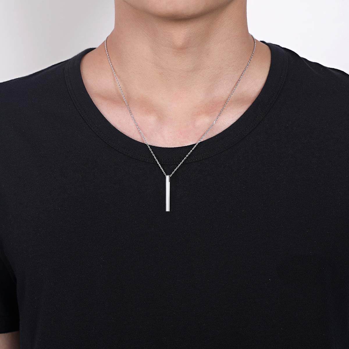 ChicSilver Personalized Bar Necklace, 925 Sterling Silver Simple Vertical Bar Pendant Necklace Custom Names Necklace Message Engraved Dainty Jewelry for Men Women