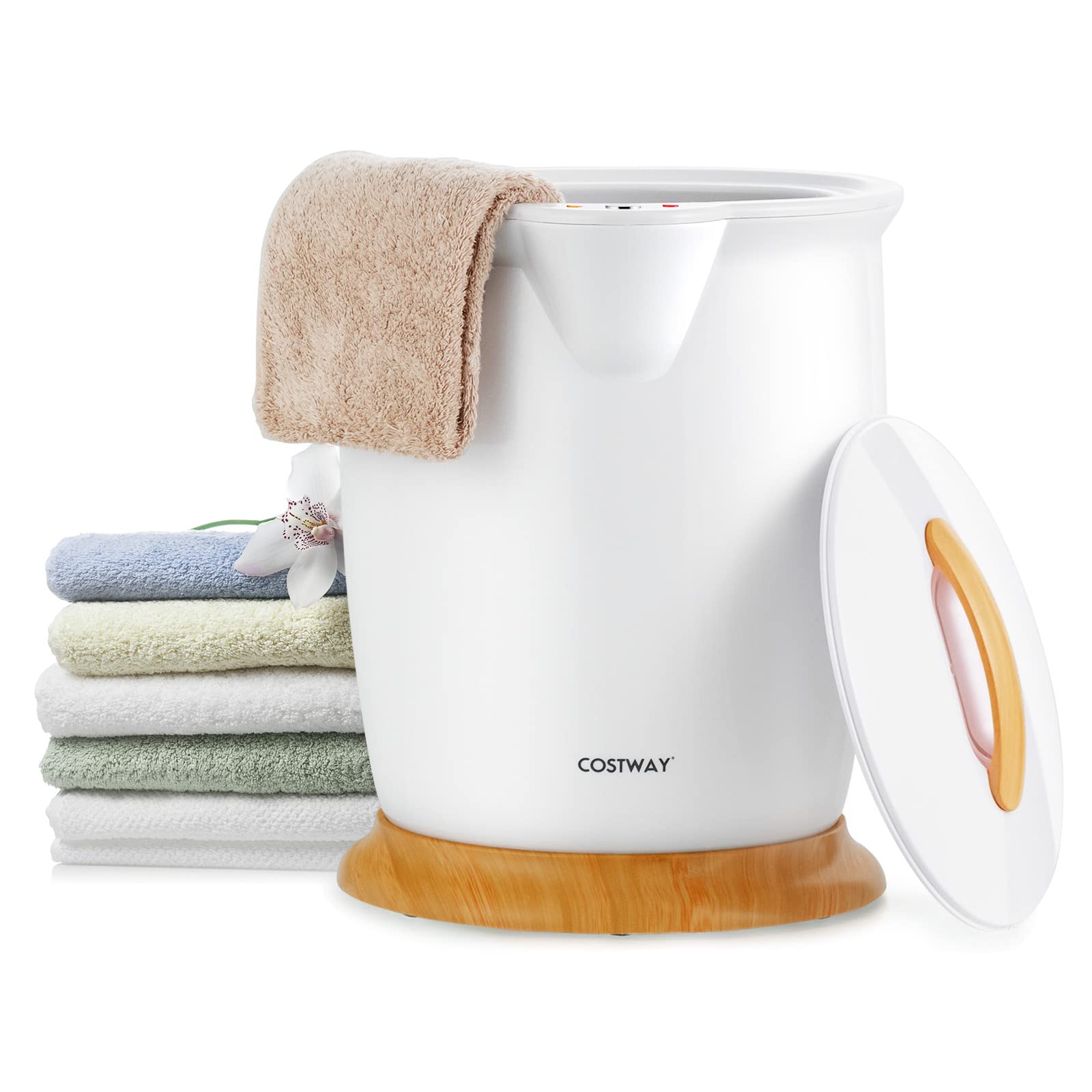 COSTWAY Bucket Style Towel Warmer, Large Towel Warmer with Fragrance Holder, Fits up to Two 40” x 70” Oversized Towels, Bathrobes, Blankets, Auto Shut Off, Luxury Towel Warmer for Bathroom, Spa