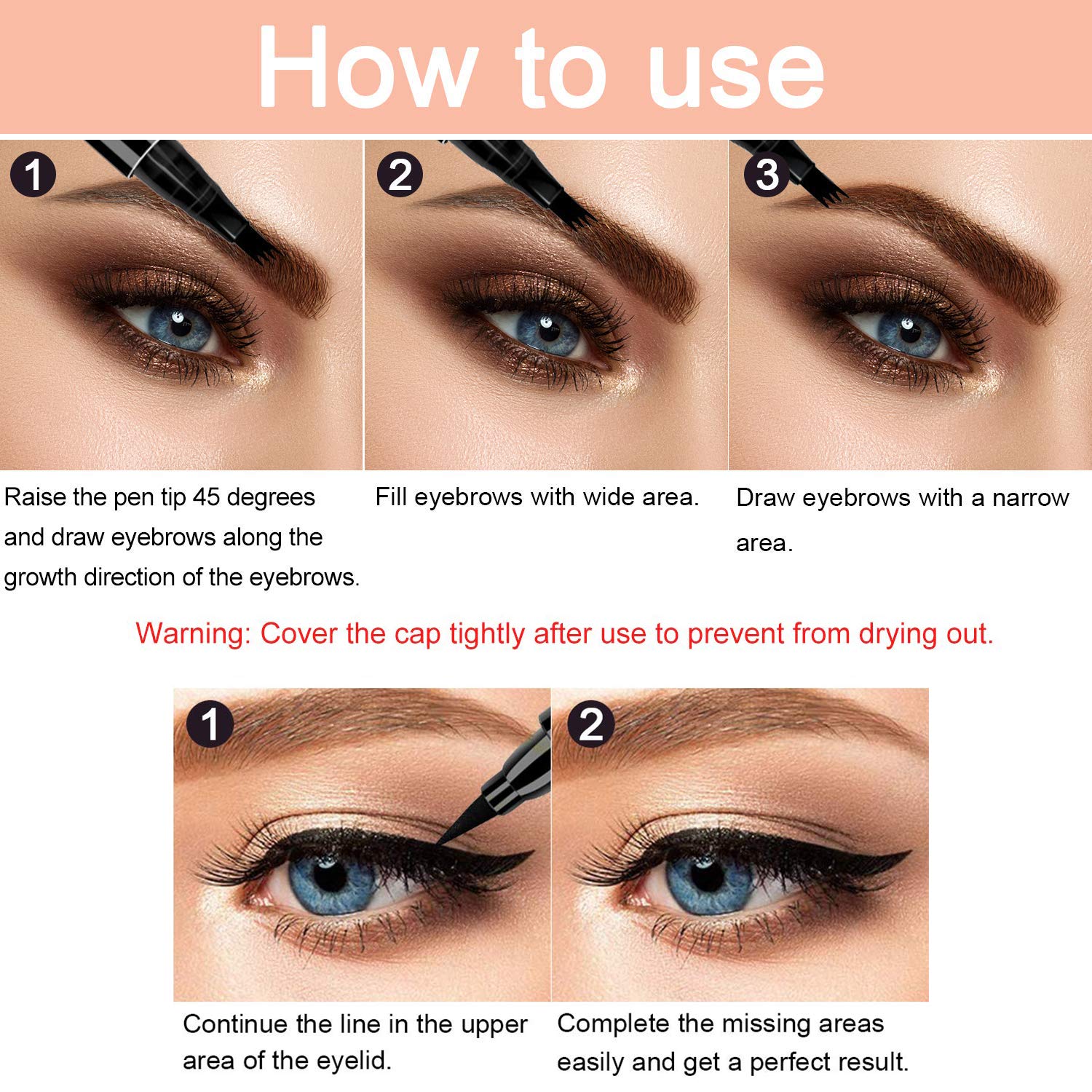 Eyebrow Tattoo Pencil, Eyeliner Pencil with Eye Makeup Long Lasting Waterproof and Smudgeproof Natural Looking Brows 3 Styles (Dark Brown/Black)