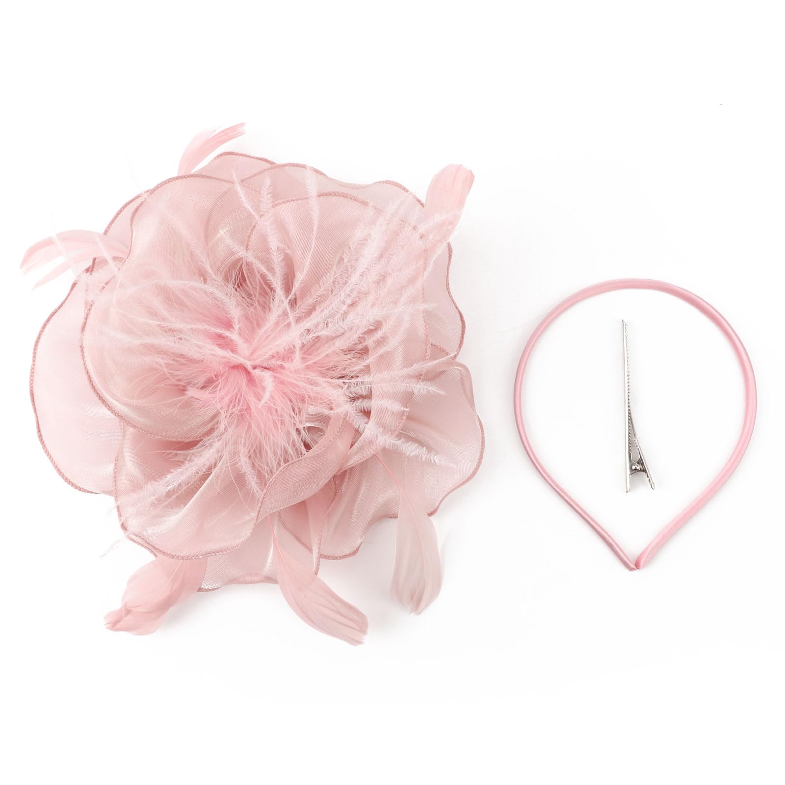 DRESHOW Fascinators Hat Tea Party Headwear Ribbons Feathers on a Headband and a Clip for Girls and Women