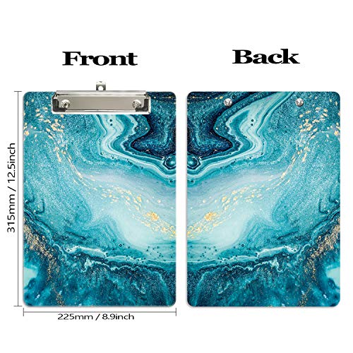 Hongri Plastic Clipboard, Standard A4 Letter Size Clip Board for Students, Teacher, Kids, Low Profile Clip, Decorative Clipboards, Cute Clip Boards Custom Pattern, School Supplies,Teal Marble