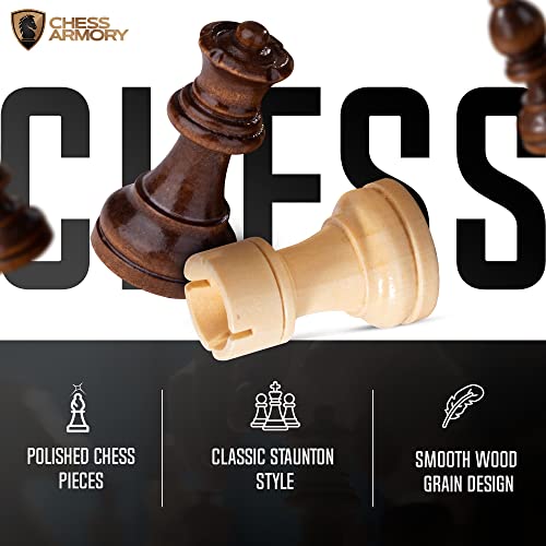 Chess Armory Premium Checkers and Chess Set - Wooden Board Game with a Portable Wood Case and Secure Storage for Pieces, Set for Kids and Adults (Walnut Wood)