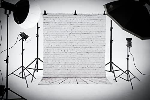 Harfirbe 5X7ft White Brick Photography Background Retro Wooden Floor Portrait Photo Studio