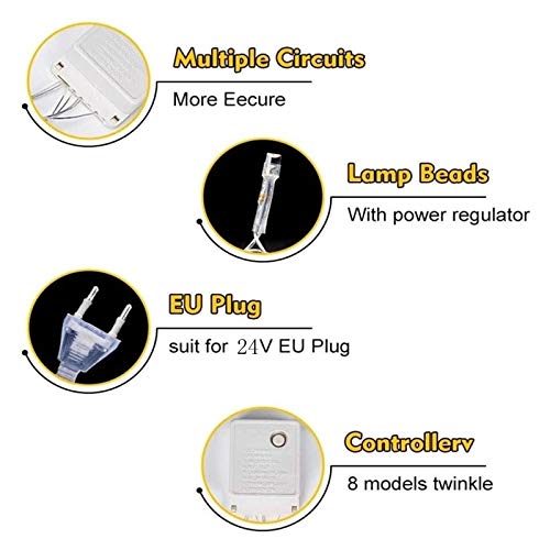 LIUPENGWEI String Lights, 100 LED Fairy Lights Waterproof, 10m Silvery Copper Wire Rope Lights, 24V DC, Christmas Decoration for Home Garden Lawn Wedding Holiday Indoor Party Garden Ghost Light