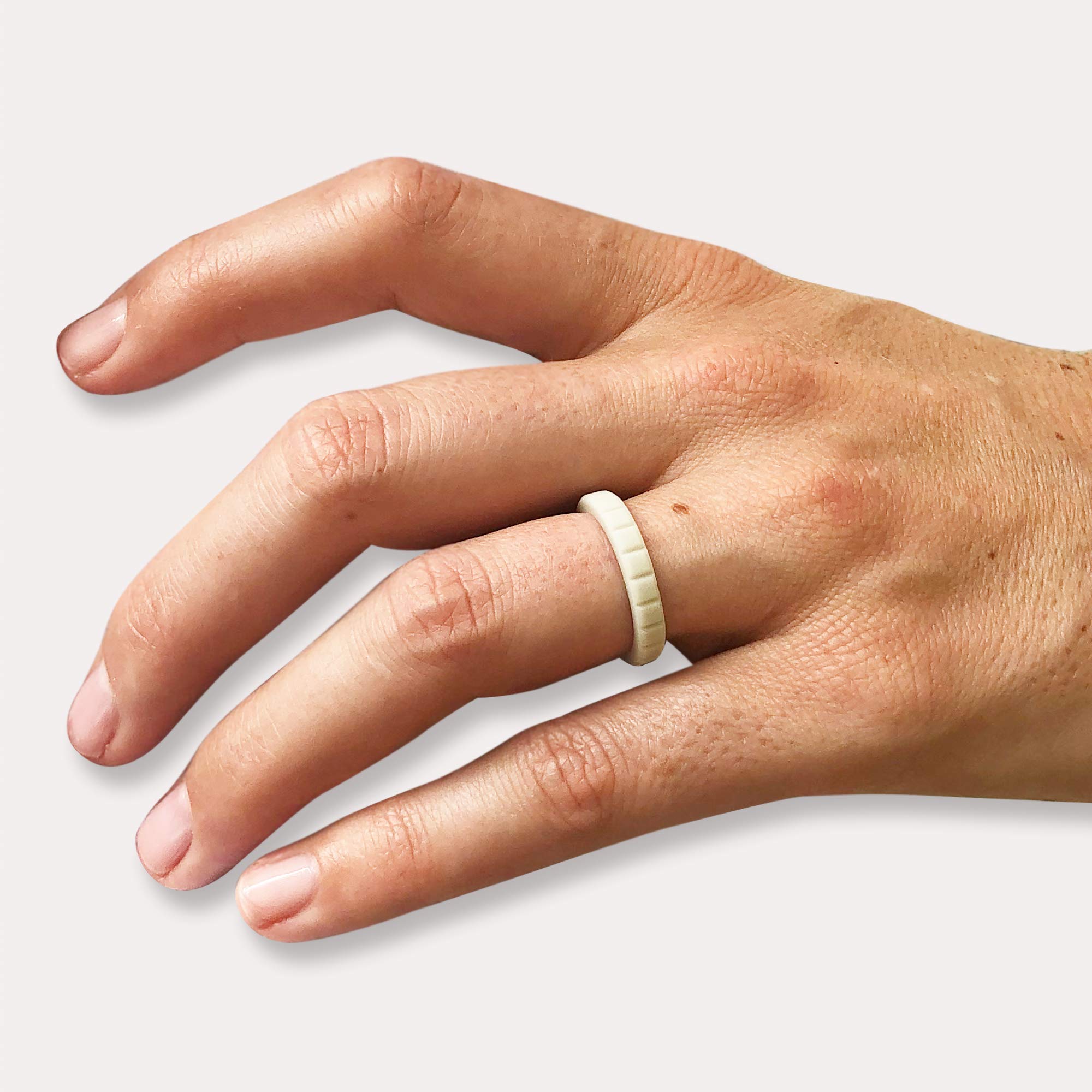 BONDWELL Silicone Wedding Ring for Women, Thin Stackable Rubber Wedding Band for Active Fit Female Gym Sports, Ladies Exercise Workout, Medical Nurse - VALENCE Ivory (Size 5)