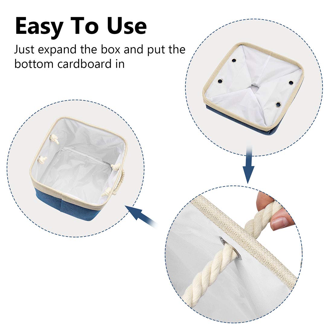 i BKGOO 3Pack Large Foldable Storage Bins,Collapsible Sturdy Cationic Fabric Organizing Storage Basket Cube with Cotton Handles for Home Office Shelf Clothes Toys Khaki-Blue 13×13×13 inch