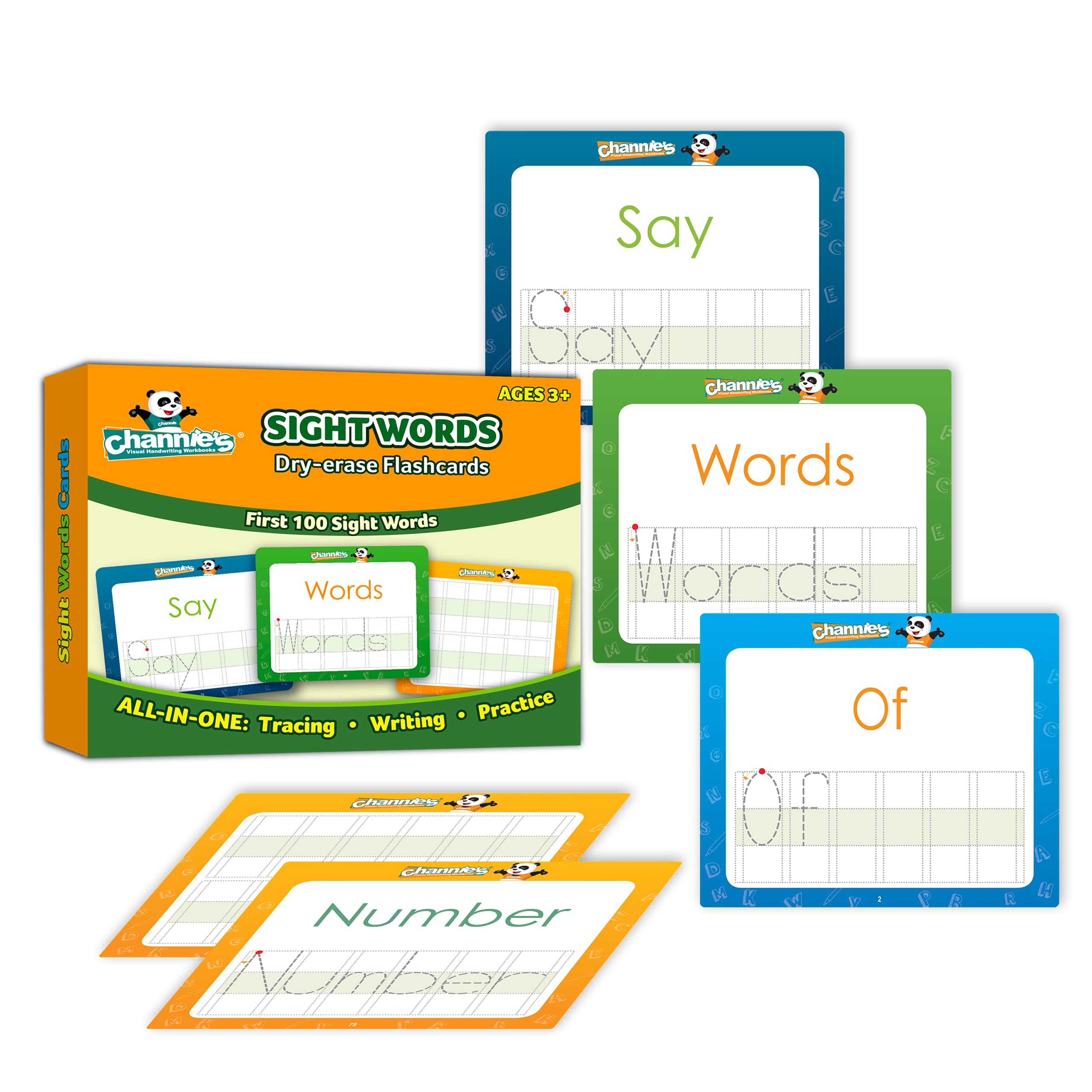 Channieâs Visual Dry Erase Flashcards for Pre-K Through First Grade Studentsâ to Learn to Trace, Practice &Write Their First 100 Sight Words, Ages 3+, 5.5â x 4.25