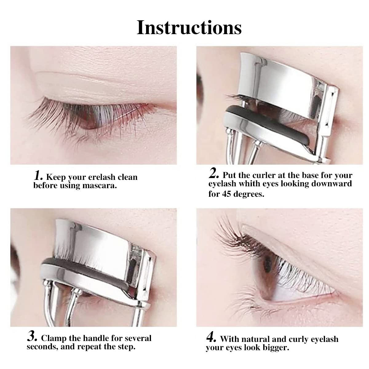 Eyelash Curlers, Eyelash Curler with Comb Eye Lash Curler with Brush, Professional Daily Makeup Tool for Eyelashes Curler with 2 Refill Pads(Black)