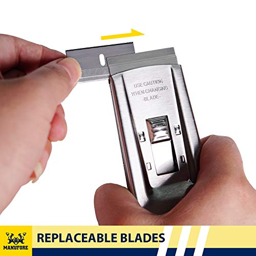 MANUFORE Portable Multi-Purpose Stainless Steel Razor Scraper for Cleaning Glass, Stove-top, Window, Floor with 10 Stainless Steel Blades