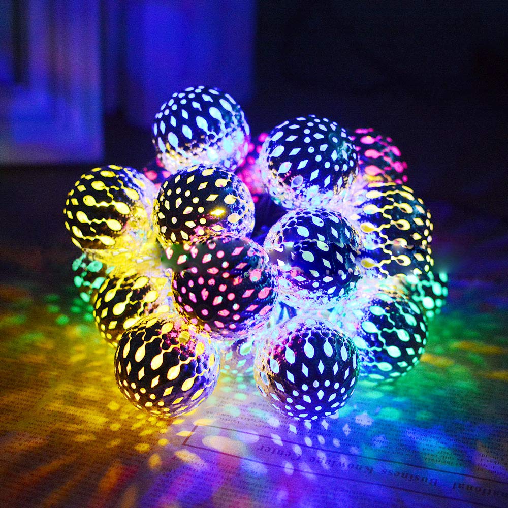 KORADA Solar String Lights Moroccan Ball Light 15.7ft 20LED Globe Fairy String Lights Solar Powered Lantern Christmas Lighting for Garden, Yard, Patio, Xmas Tree, Party, Home Decoration (Multi Color)