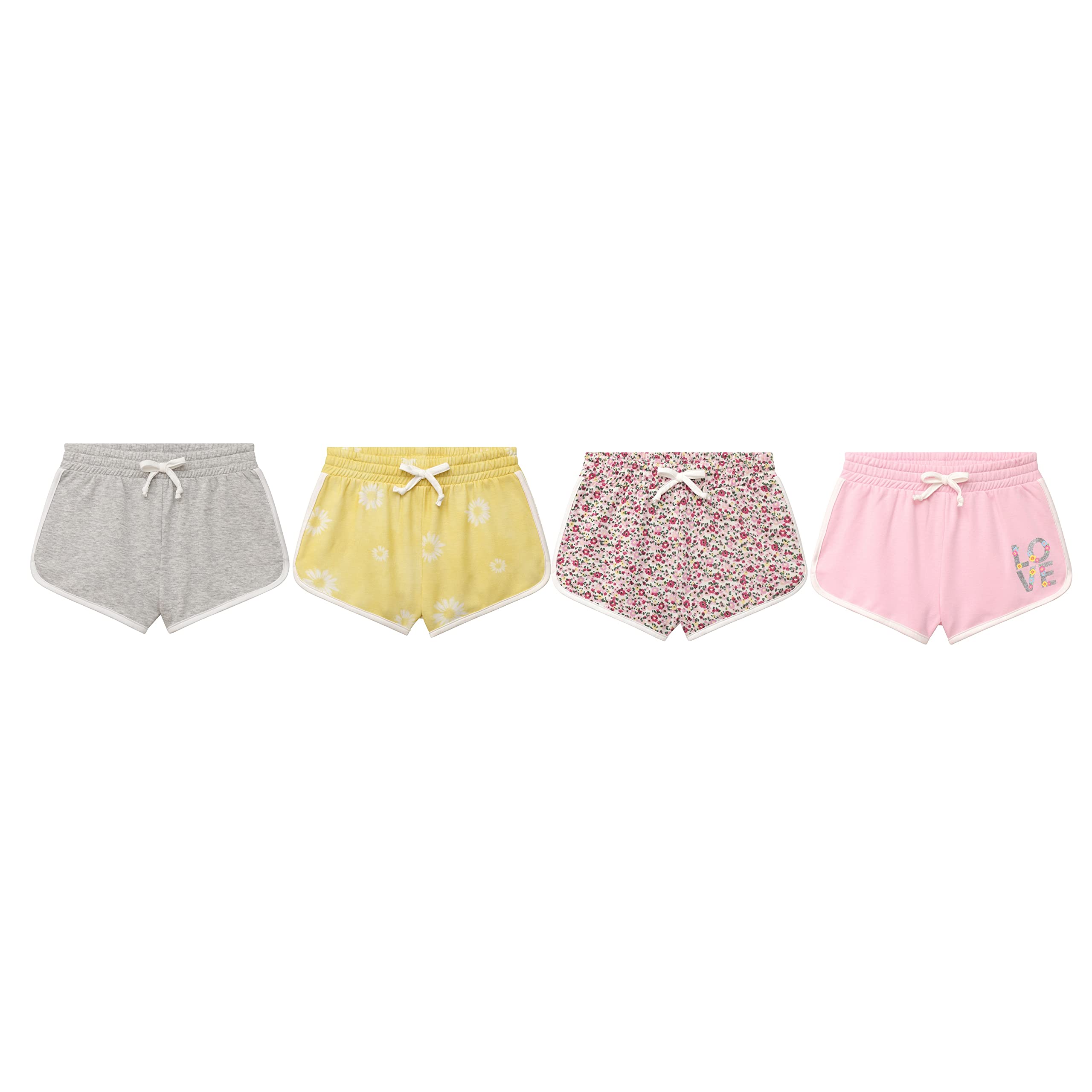 BTween Girls 4-Piece Active Performance Dolphin Shorts with Faux Drawstring, Sports Running Shorts for Kids
