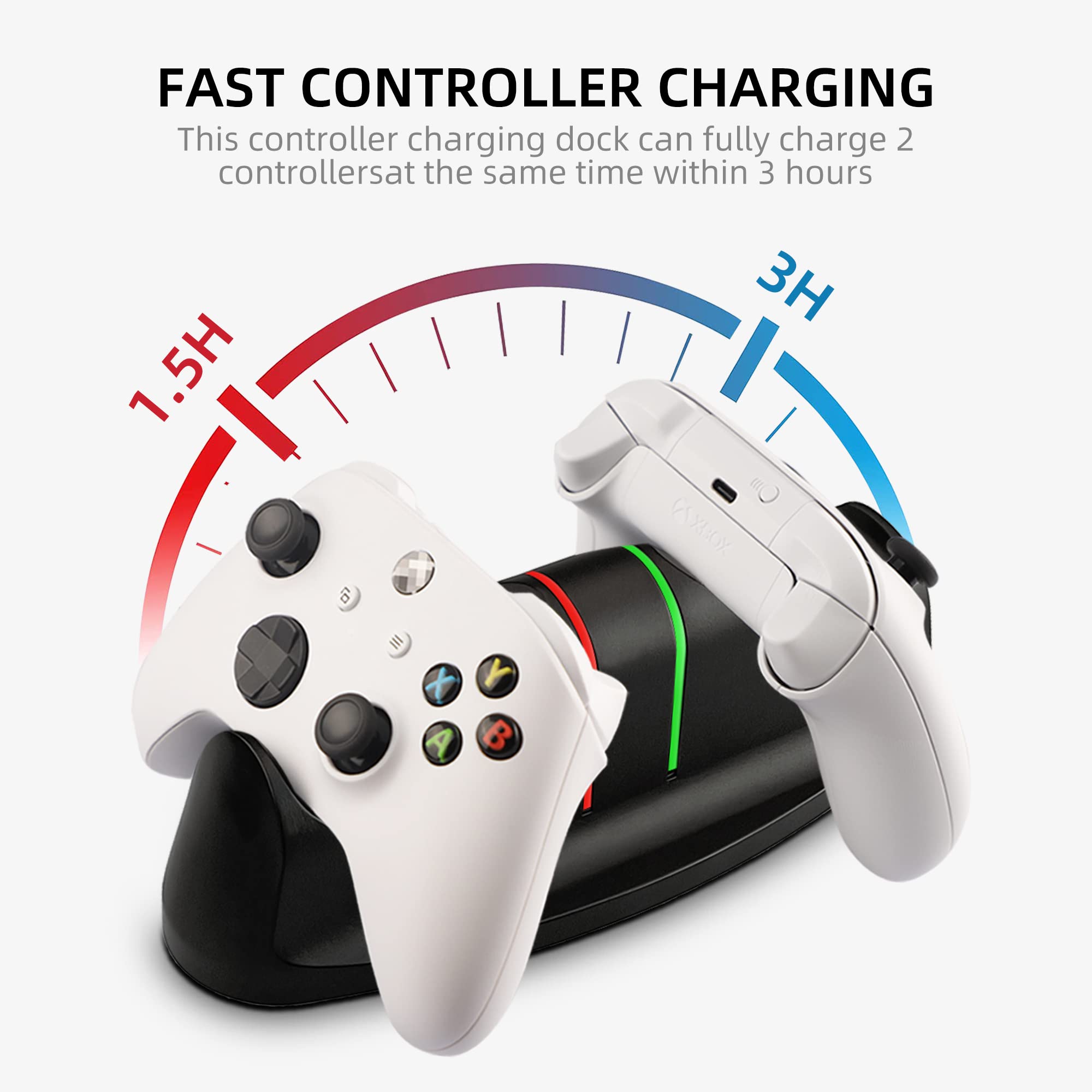 Controller Charger for Xbox Series X, Charger Stand Dock and Rechargeable Battery Pack for for Xbox One/One X/One S/One Elite/Series X/Series S Controller, with Battery Cover and Charging Cable