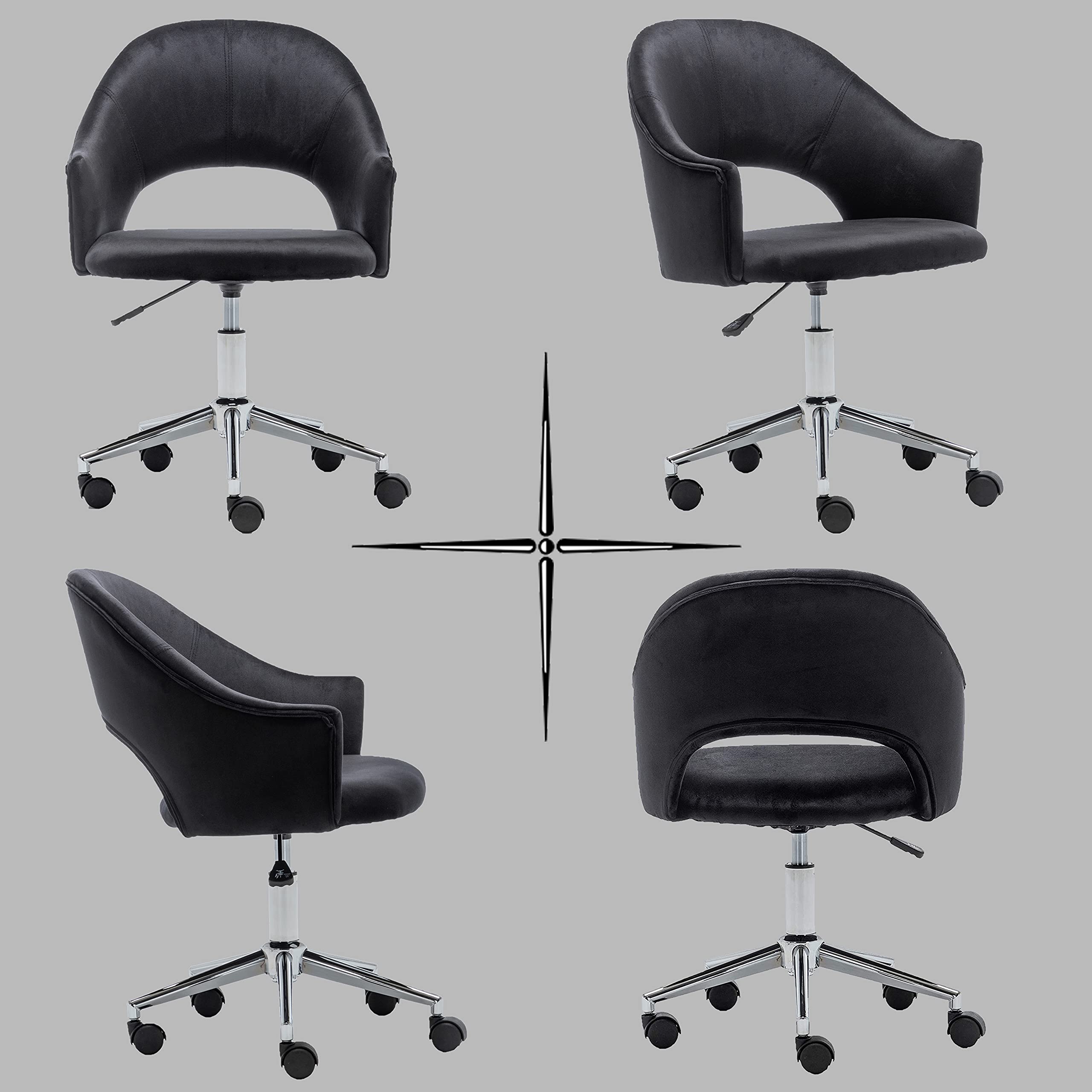 BTEXPERT Swivel Makeup Vanity Velvet Home Office Chair, Adjustable Upholstered Accent, Black