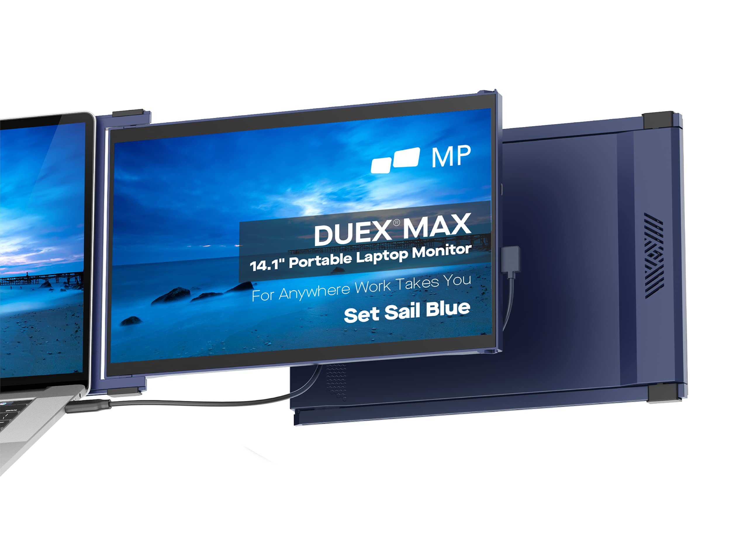 Duex Max Blue Portable Monitor with Adhesive, Mobile Pixels 14.1" Full HD 1080P IPS Auto Rotated Laptop Screen Extender, USB A/Type-C USB Powered Plug and Play