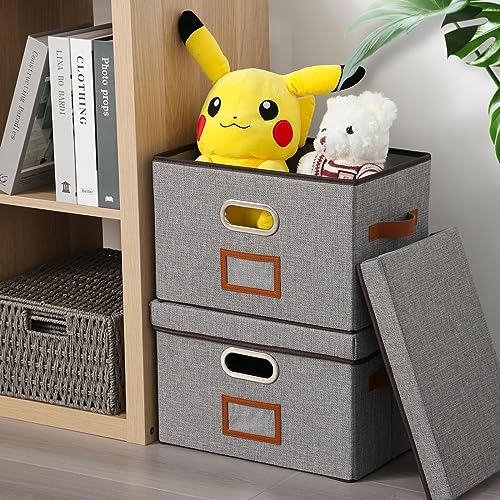 OUTBROS 6-Pack Large Collapsible Storage Bins with Lids, Foldable Fabric Storage Boxes Organizer Containers Baskets Cube with Label Window, for Home Bedroom Office, 13 * 9 * 7.9in Gray