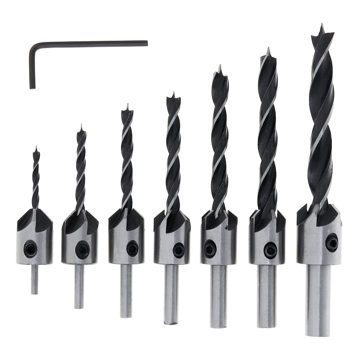 CLAHJQX Countersink Drill Bit Set, 7pcs 3-10mm HSS 5 Flute Round Handle Woodworking Chamfer Woodworking Drill Hole Drilling
