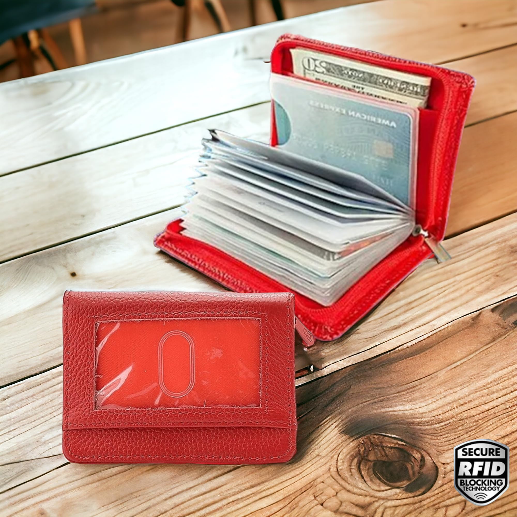 Lock Wallet Ultra Slim Compact Fits In Pockets Purses 18 sleeves RFID Blocking Wallet for Men Women (Red)