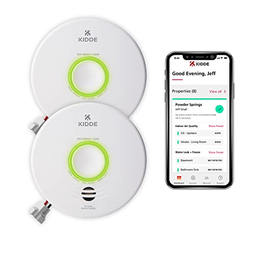 Kidde Smart Carbon Monoxide Detector & Indoor Air Quality Monitor, Plug in Wall, WiFi & Smart Smoke Detector, WiFi, Alexa Compatible Device, Hardwired w/Battery Backup