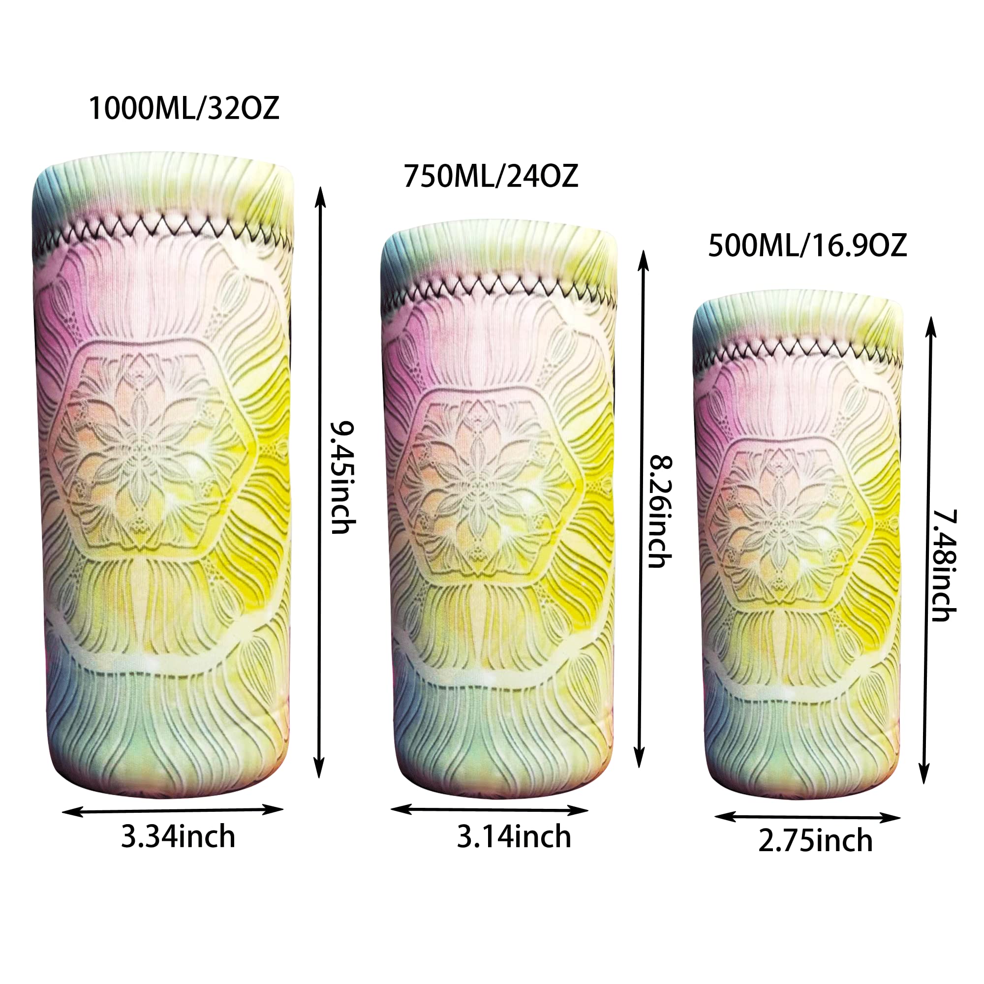 HEABPY Neoprene Water Bottle Carrier ,Water Bottle Strap,Fits 500ml 750ml 1000ml Glass, Plastic, Meta Bottle, Holder with Shoulder Strap,Pouch, Pocket & Carrying Handle (1000ML, Colorful Mandala)
