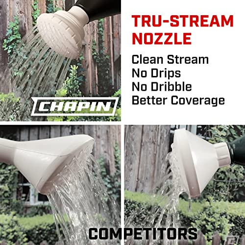Chapin 47998 Made in USA 2-Gallon Tru-Stream Outdoor and Indoor 100% Recycled Plastic Watering Can, Removable Nozzle, Leak Free, Drip Free, Black with White Nozzle