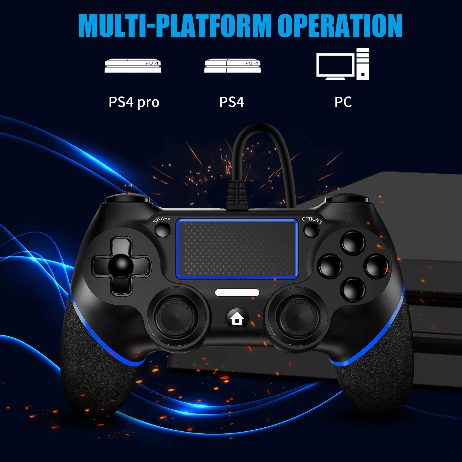 Controller for ps4 (Blue&Wired)