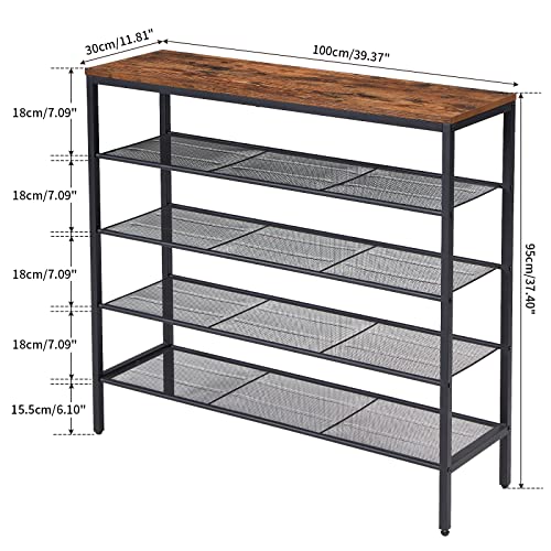 IBUYKE Coat Rack Shoe Rack Set, 5-Tier Shoe Bench with Metal Mesh Shelves ,Coat Stand with 3 Adjustable Sizes and 8 Hooks, Coat Tree for Bedroom Office Hallway URF-1194&UTMJ084H
