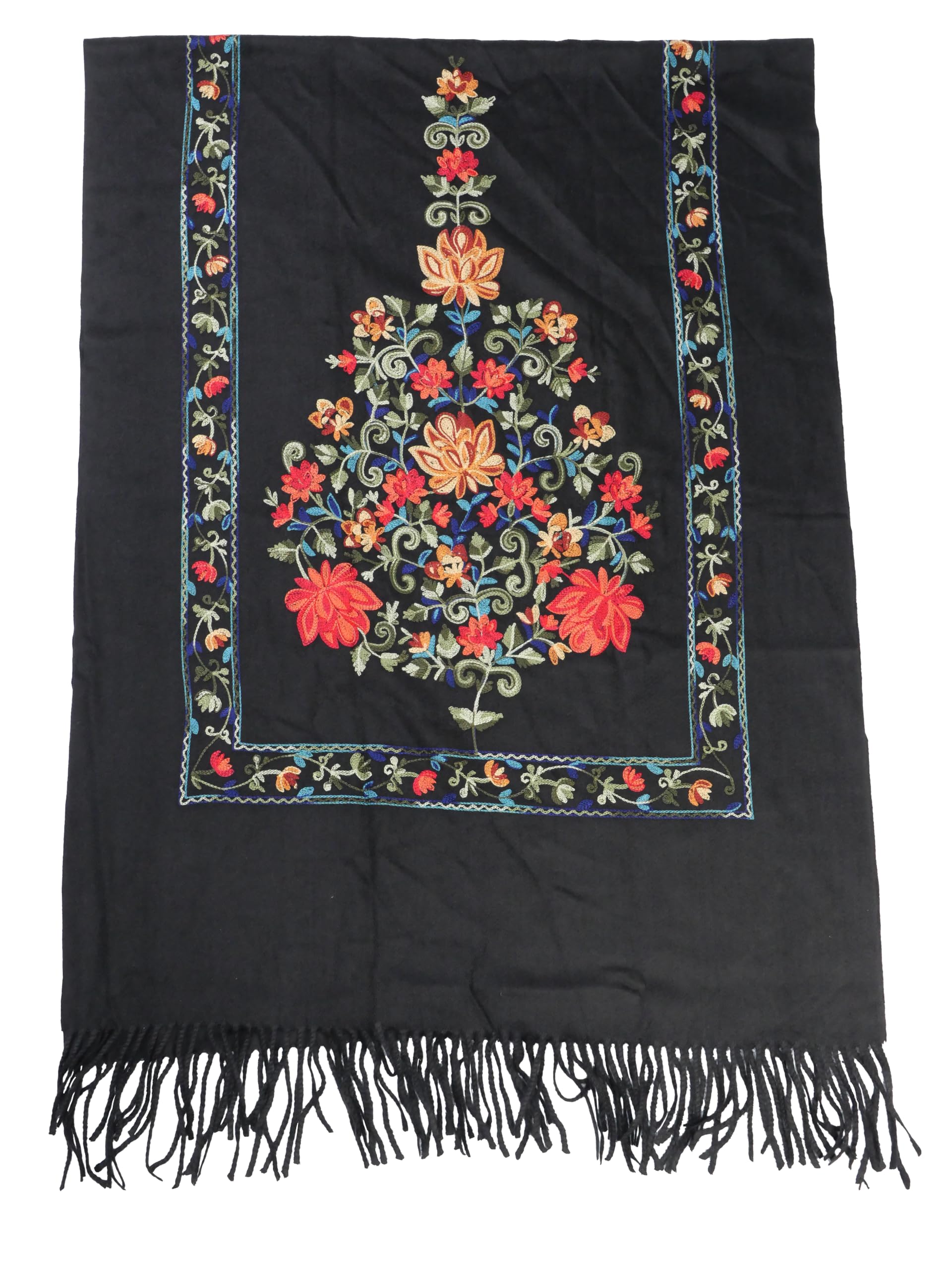 DOFOTAWN Women’s Embroidered Oversize Tassel Pashmina Shawl Scarf Gift for Women (black)