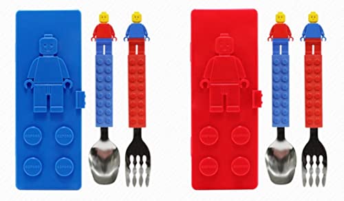 Oxford Brick Spoon and Fork with Case for Kids. Blue or Red for Case.